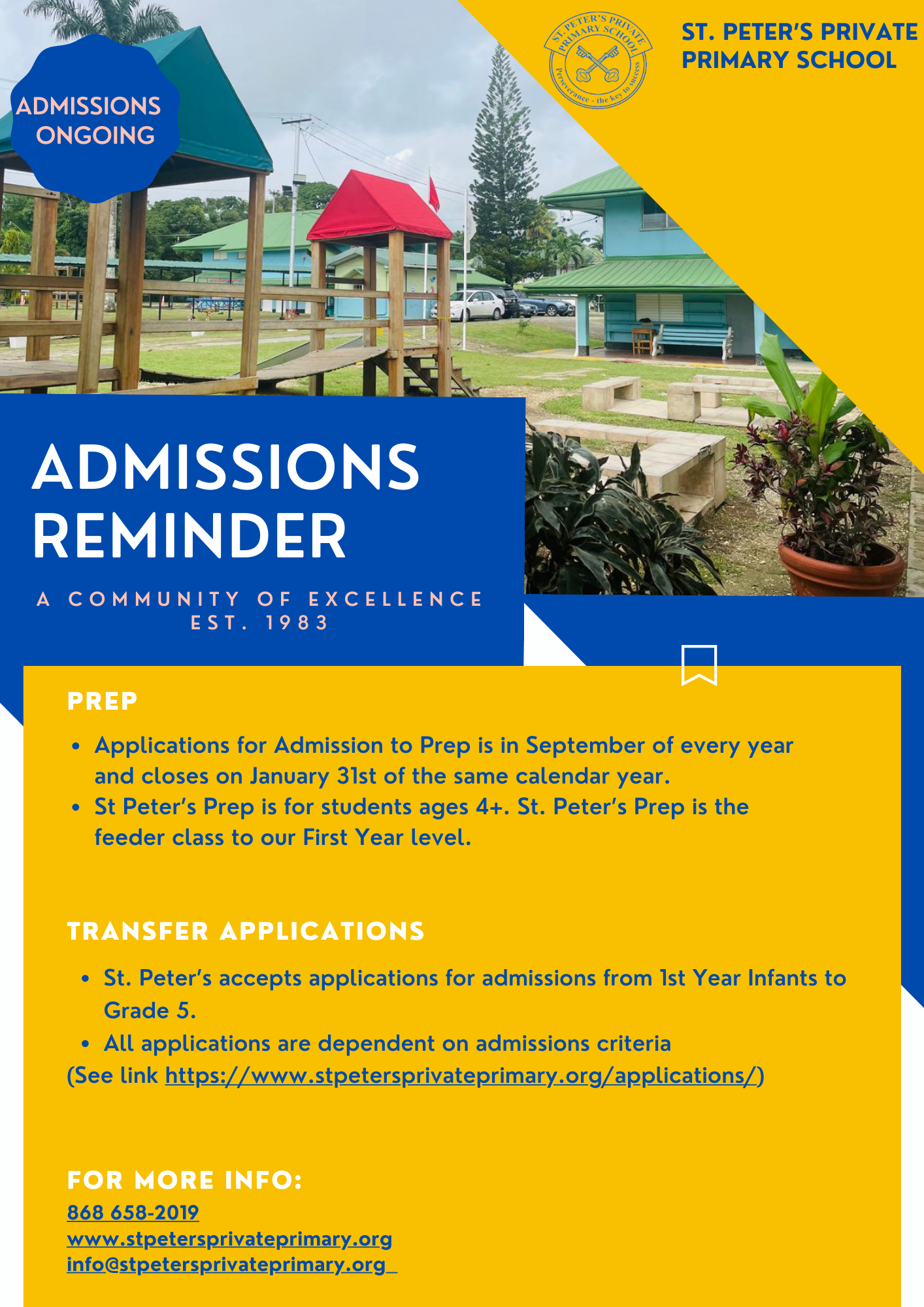 Admission Reminder 2024 | St. Peter's Private Primary